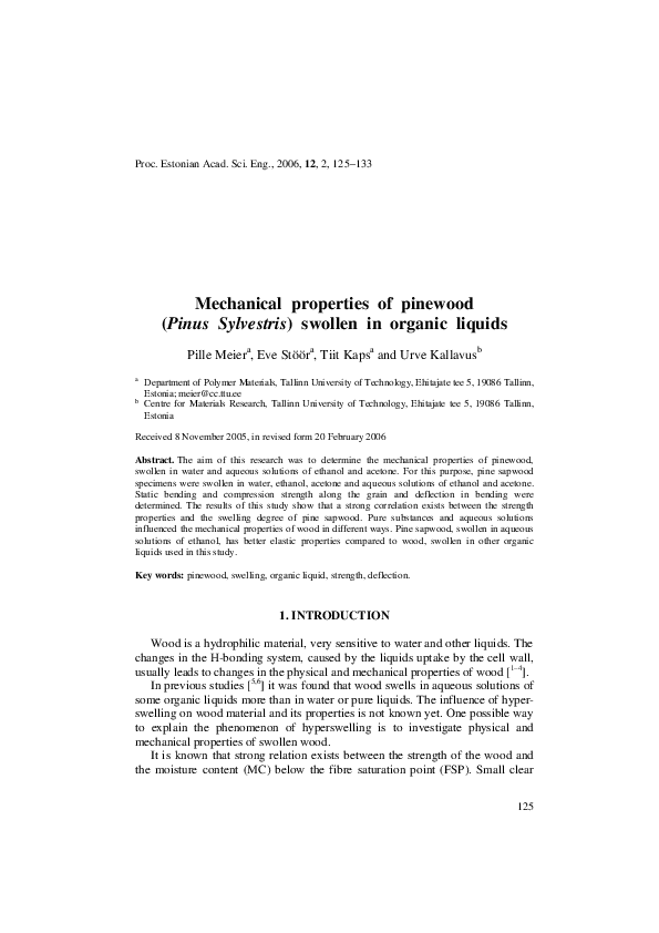 (PDF) Mechanical properties of pinewood (Pinus Sylvestris) swollen in ...