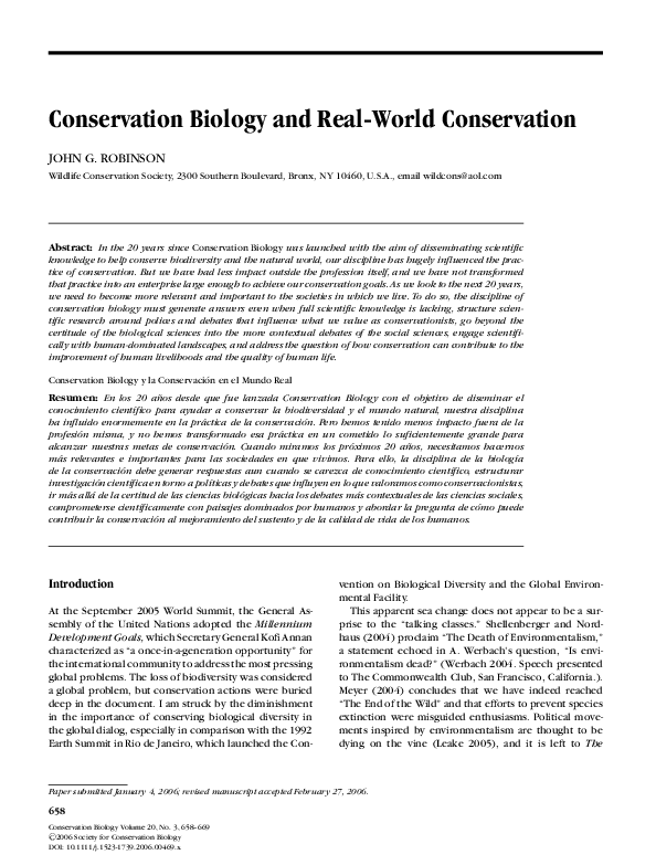 (PDF) Conservation biology and real-world conservation