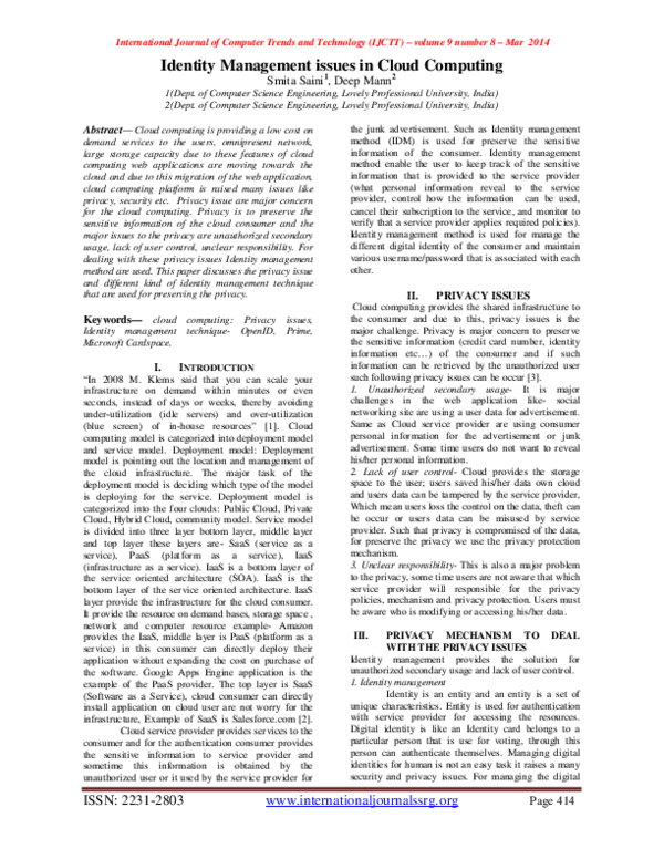 Identity Management issues in Cloud Computing