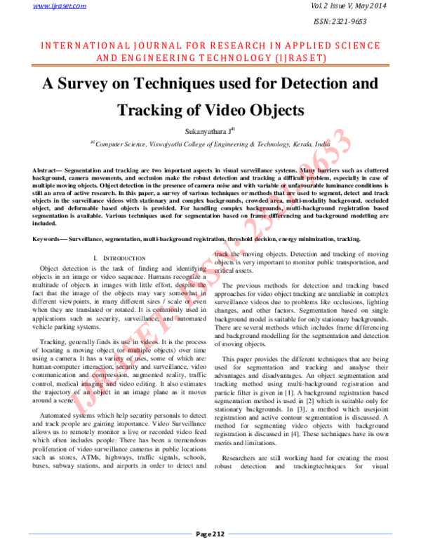 (PDF) A Survey on Techniques used for Detection and Tracking of Video Objects