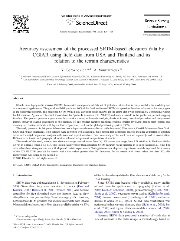 Pdf Accuracy Assessment Of The Processed Srtm Based Elevation Data By Cgiar Using Field Data
