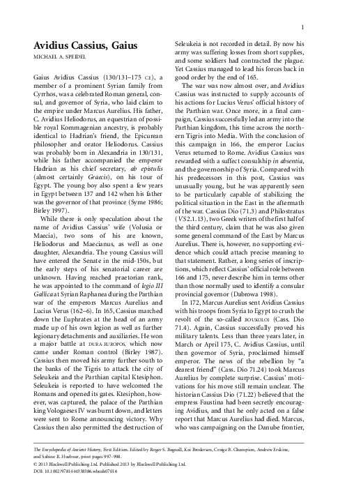 (PDF) Gaius Avidius Cassius, in: R. Bagnall et al., Encyclopedia of ...