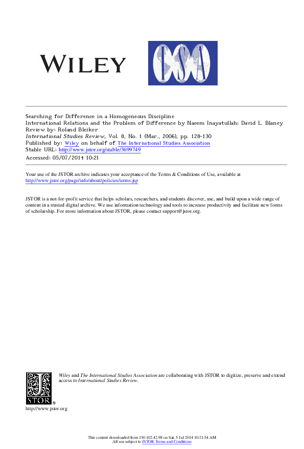 (PDF) Review: Naeem Inayatullah and David L. Blaney, Relations and the ...