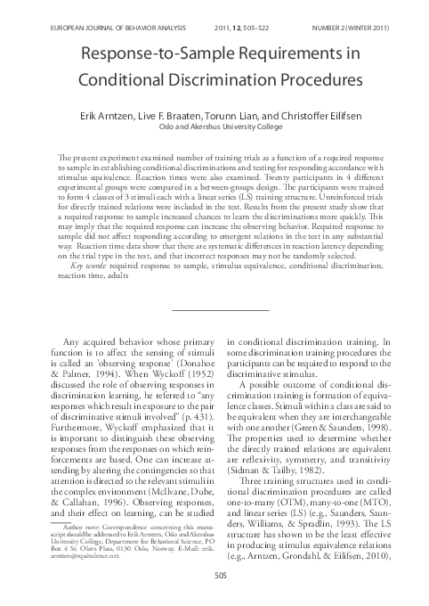 (PDF) Response to sample requirements in conditional discrimination ...
