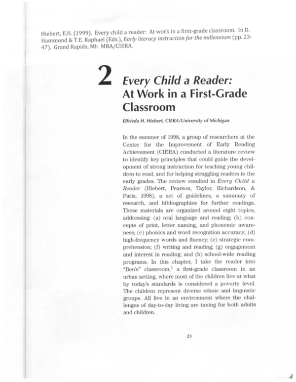 (PDF) Every Child a Reader: At Work in a First-grade Classroom