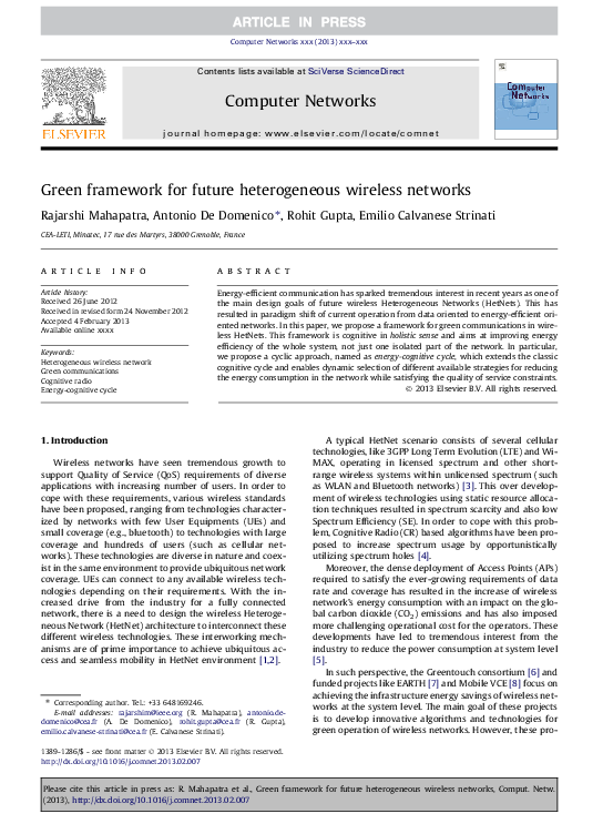 Pdf Green Framework Of Future Heterogeneous Wireless Network