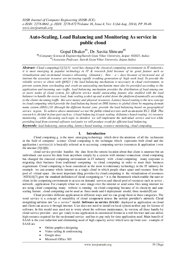 Pdf Auto Scaling Load Balancing And Monitoring As Service In Public Cloud