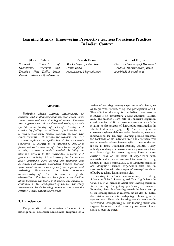 (PDF) Learning Strands Empowering Prospective Teachers