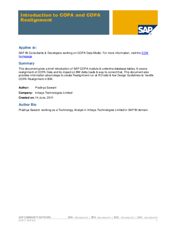 (PDF) SAP COMMUNITY NETWORK Introduction to COPA and COPA Realignment ...