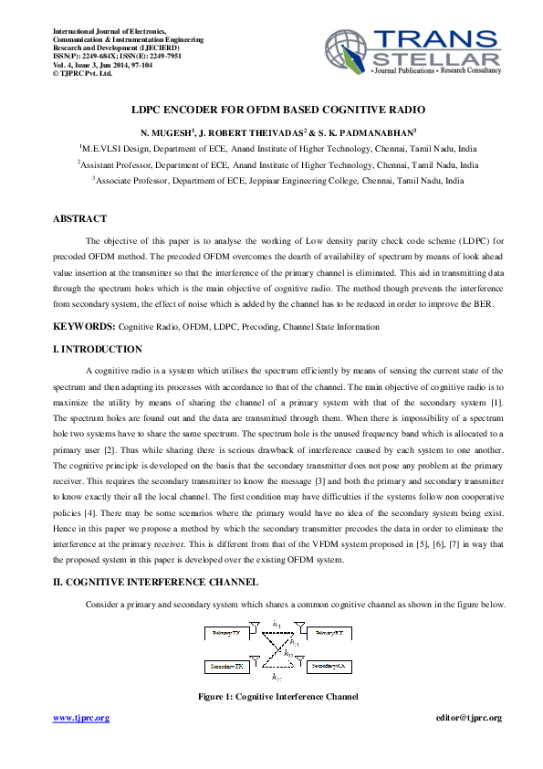 (PDF) LDPC ENCODER FOR OFDM BASED COGNITIVE RADIO