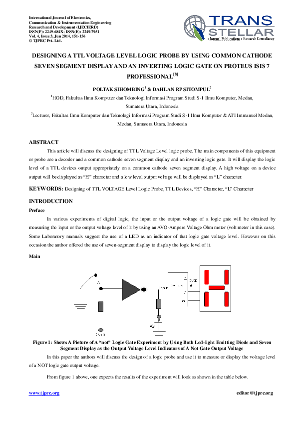 (PDF) DESIGNING A TTL VOLTAGE LEVEL LOGIC PROBE BY USING COMMON CATHODE ...