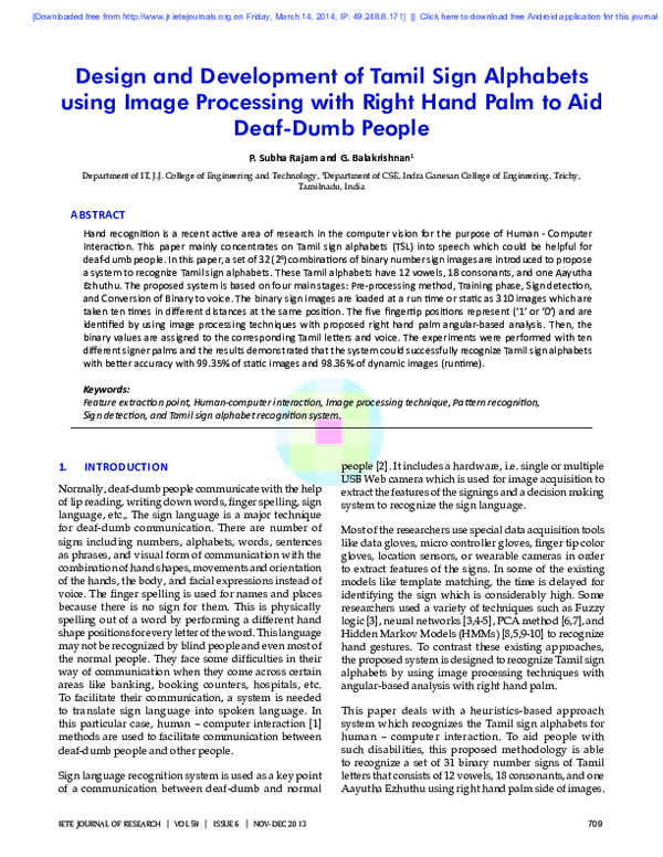 (PDF) Design and Development of Tamil Sign Alphabets using Image ...