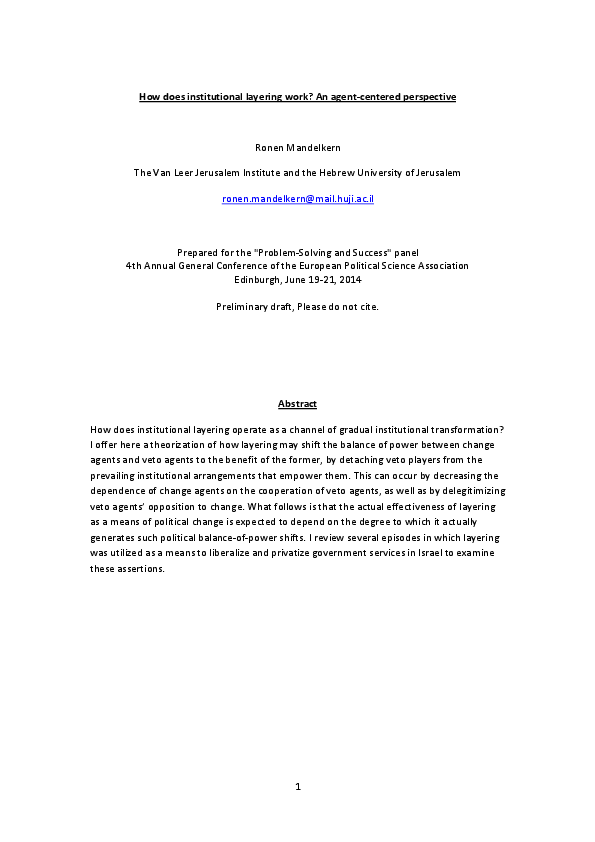 (PDF) How does institutional layering work? An agent-centered perspective