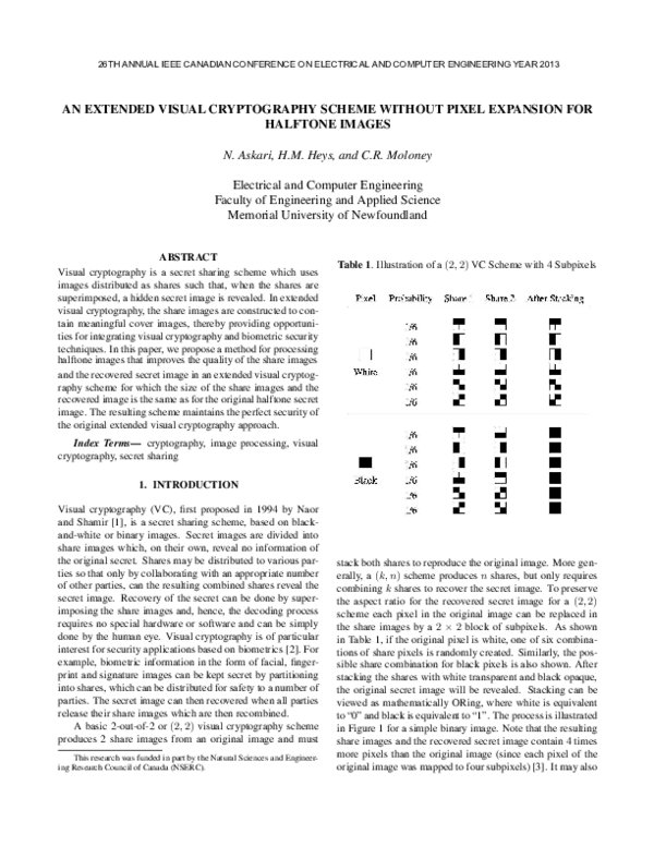 Pdf An Extended Visual Cryptography Scheme Without Pixel Expansion For Halftone Images