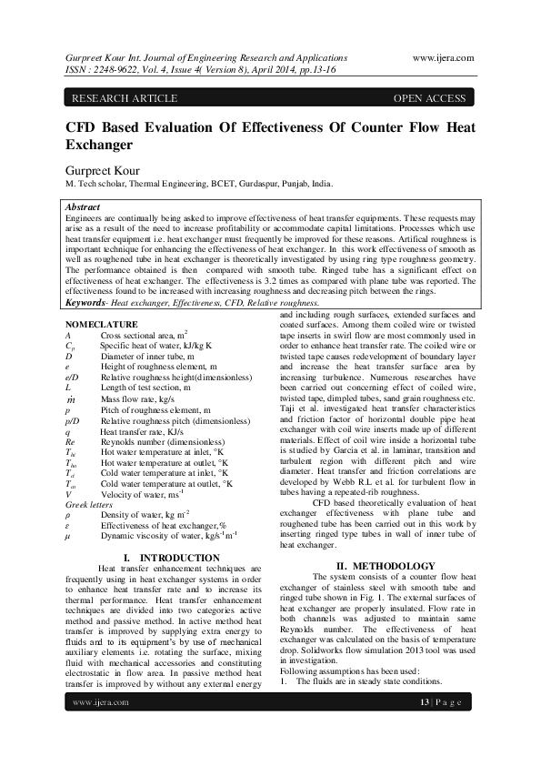 (PDF) CFD Based Evaluation Of Effectiveness Of Counter Flow Heat Exchanger