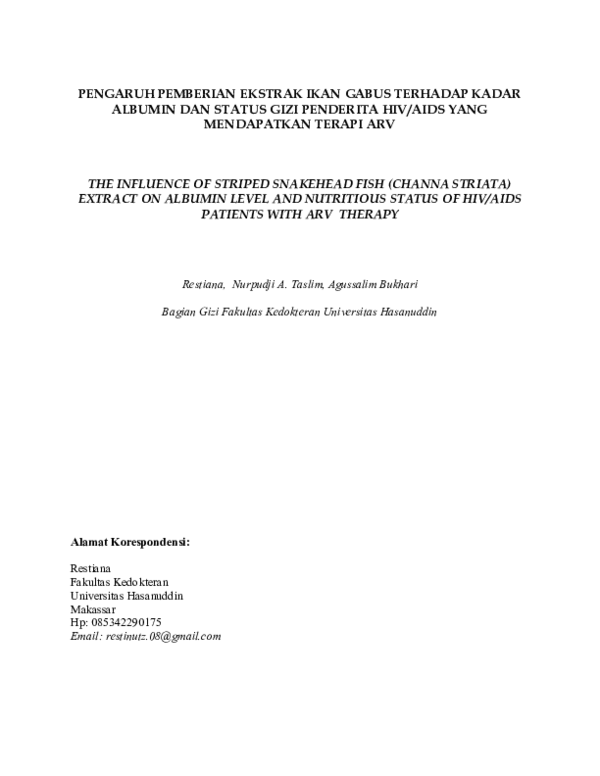 (PDF) THE INFLUENCE OF STRIPED SNAKEHEAD FISH (CHANNA STRIATA) EXTRACT ...