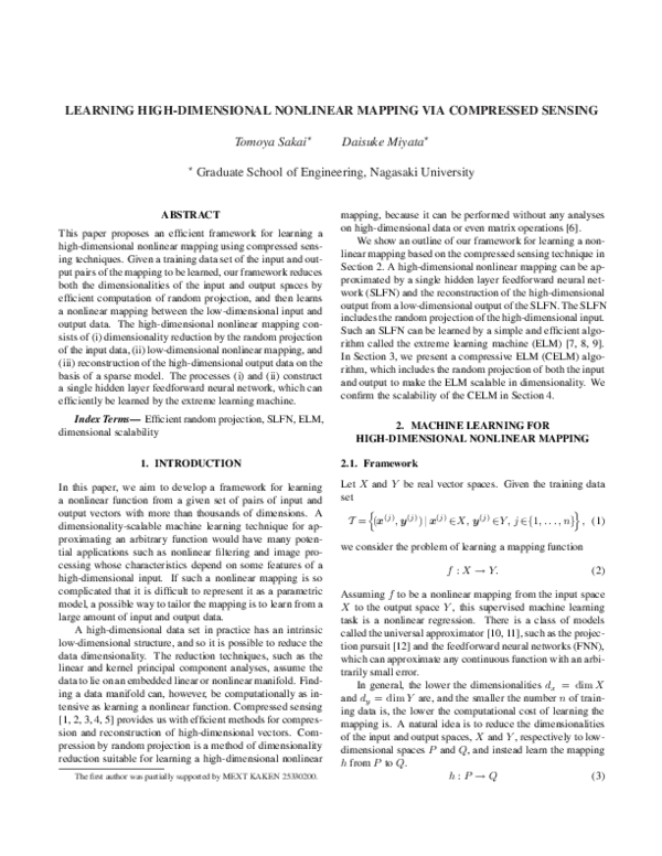 Pdf Learning High Dimensional Nonlinear Mapping Via Compressed Sensing