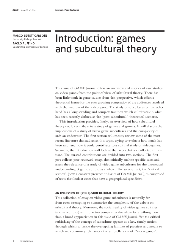 (PDF) Introduction: games and subcultural theory