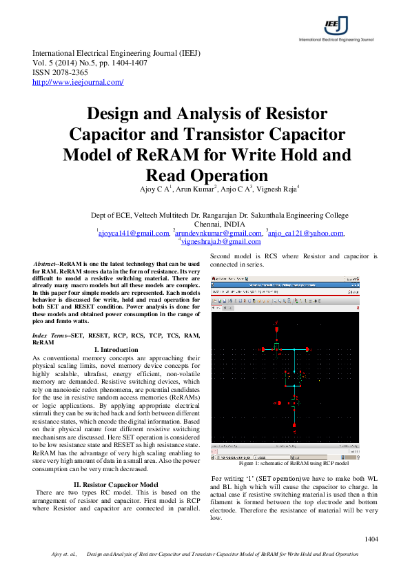 (PDF) Design and Analysis of Resistor Capacitor and Transistor ...