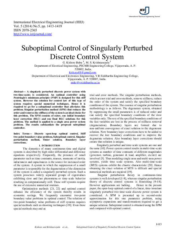 Pdf Suboptimal Control Of Singularly Perturbed Discrete Control System