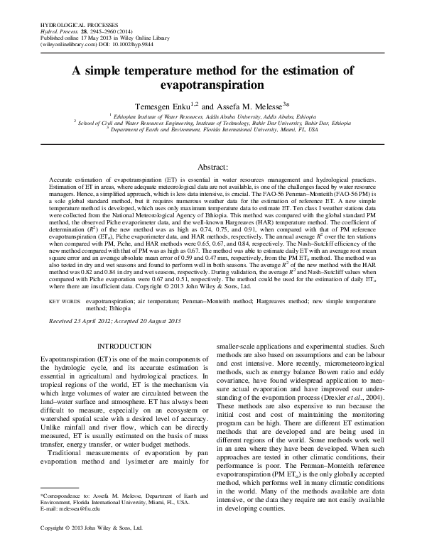 Pdf A Simple Temperature Method For The Estimation Of