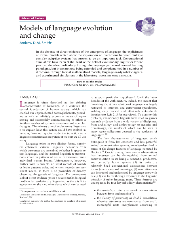 (PDF) Models of language evolution and change