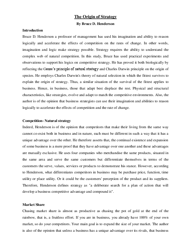 (DOC) The Origin of Strategy