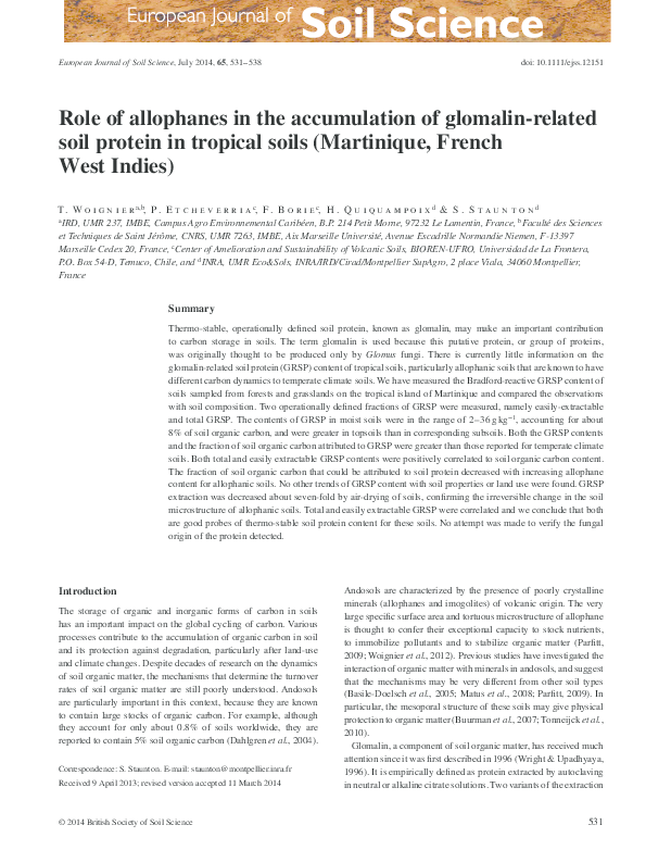 (PDF) Role of allophanes in the accumulation of glomalin-related soil protein in tropical soils ...
