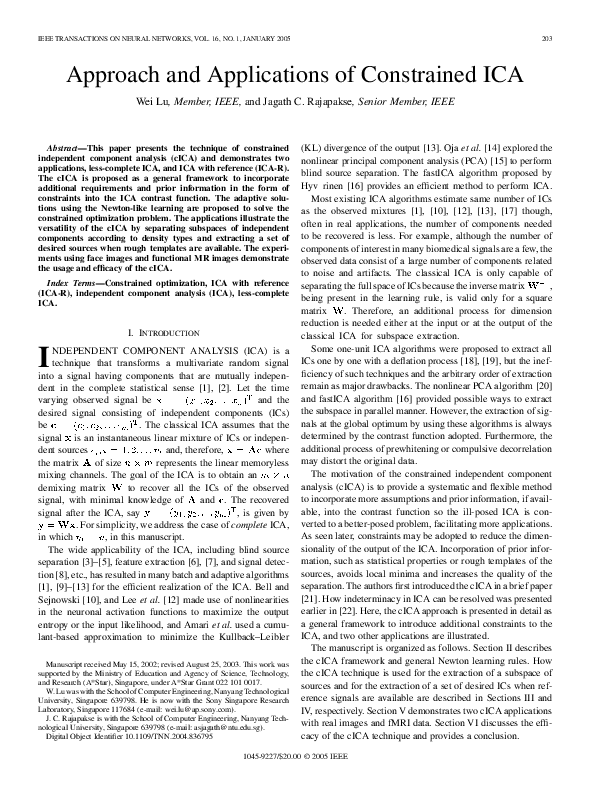 (PDF) Approach and applications of constrained ICA