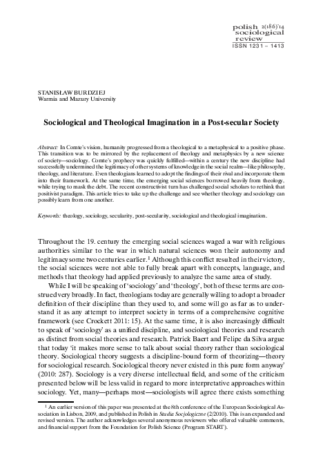 (PDF) Sociological and Theological Imagination in a Post-secular Society