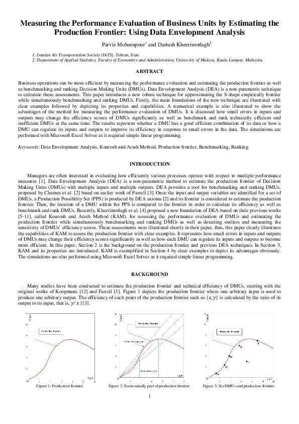 (PDF) Measuring the Performance Evaluation of Business Units by Estimating the Production ...