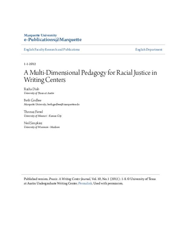 (PDF) A Multi-Dimensional Pedagogy for Racial Justice in Writing ...
