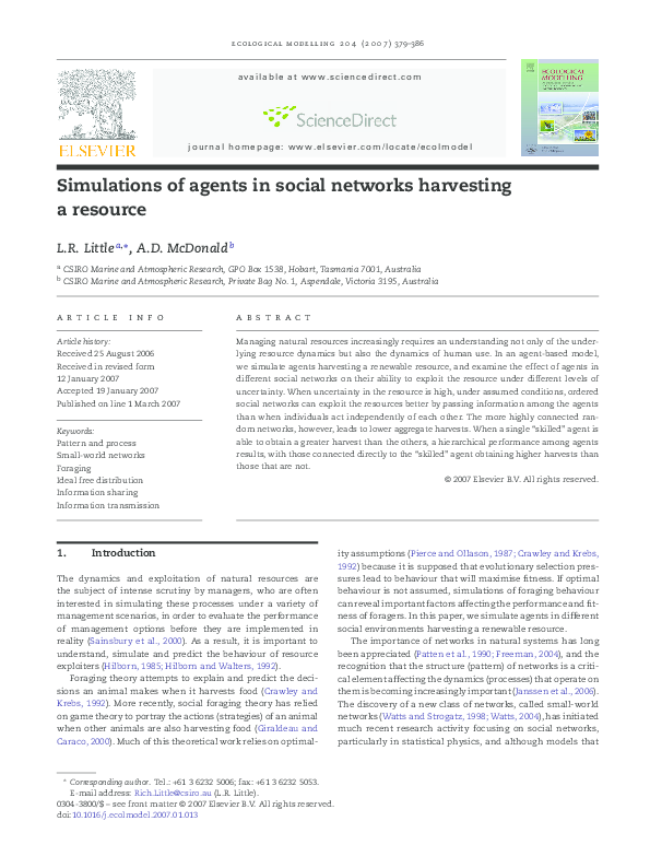 Simulations of agents in social networks harvesting a resource