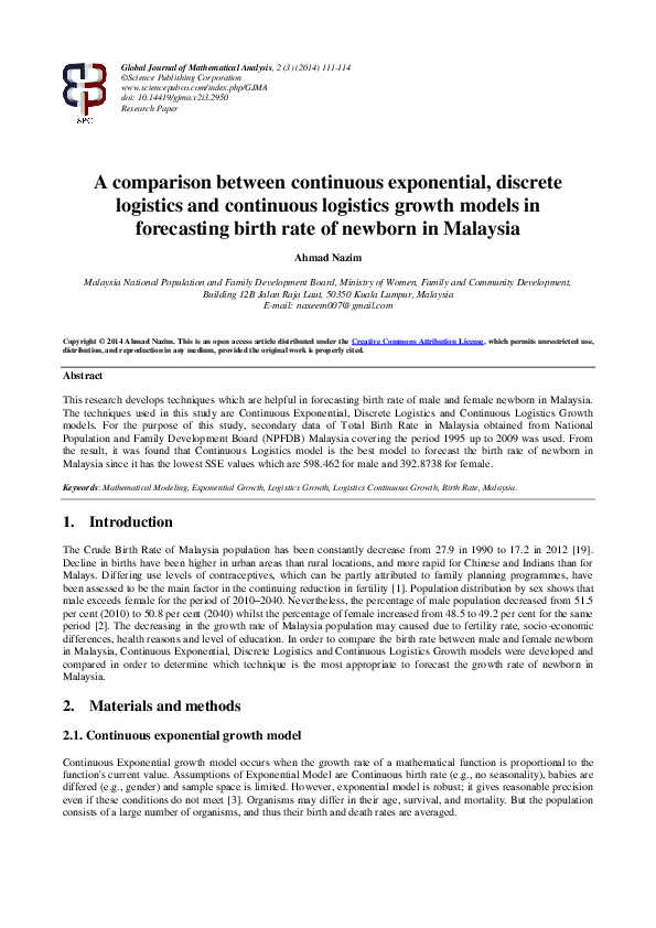 Pdf A Comparison Between Continuous Exponential Discrete Logistics