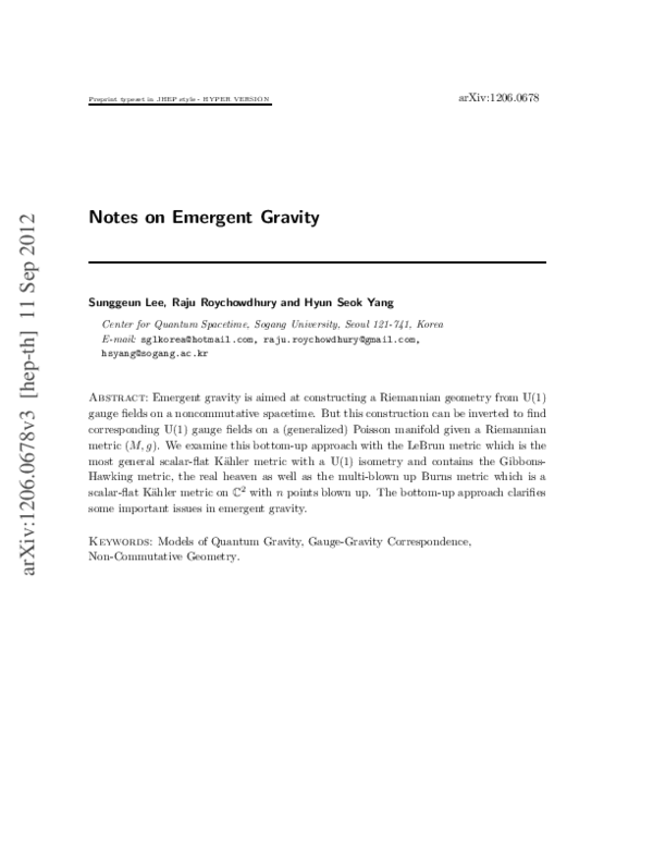 (PDF) Notes on Emergent Gravity