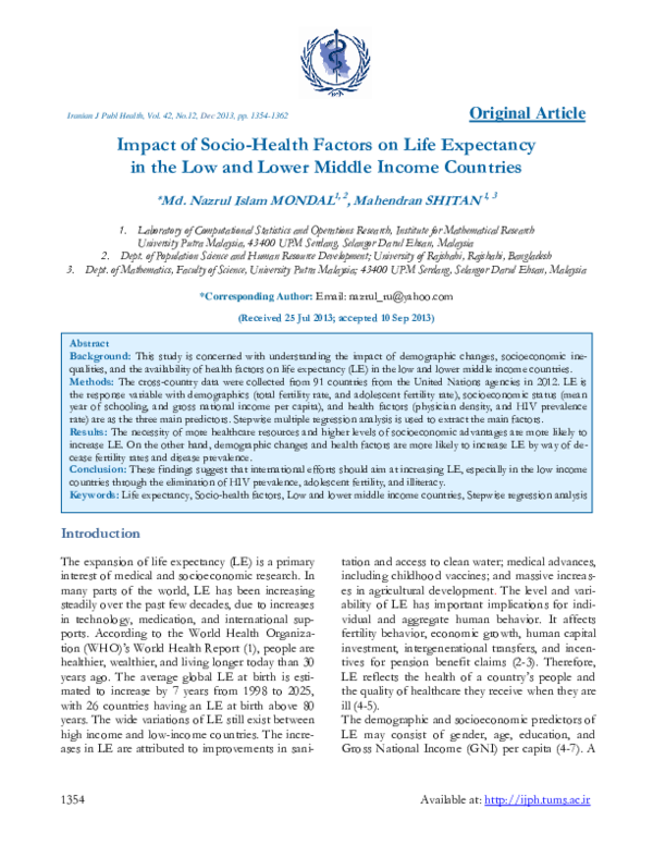 (PDF) Impact of Socio-Health Factors on Life Expectancy in the Low and ...