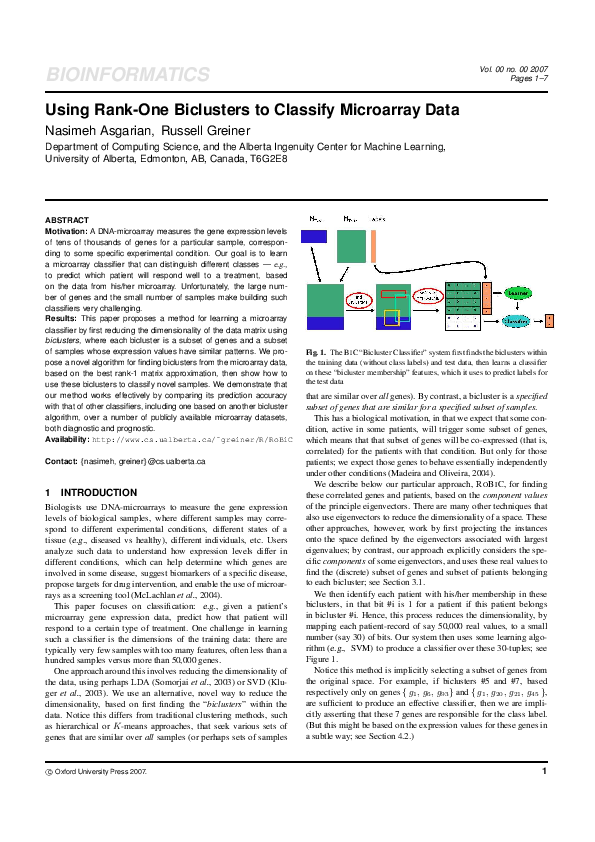 (PDF) Using Rank-One Biclusters to Classify Microarray Data
