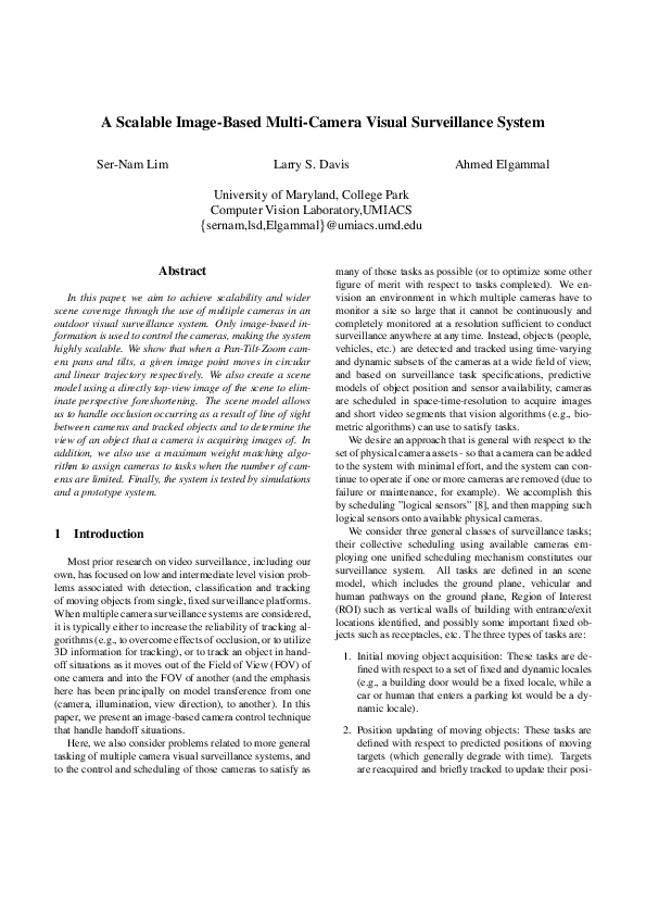 (PDF) A Scalable Image-Based Multi-Camera Visual Surveillance System