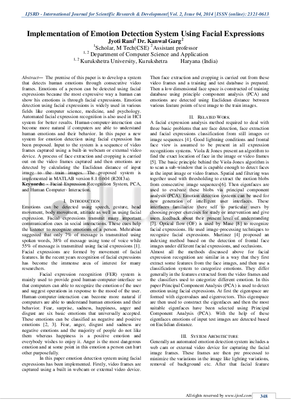 (PDF) IMPLEMENTATION OF EMOTION DETECTION SYSTEM USING FACIAL EXPRESSIONS