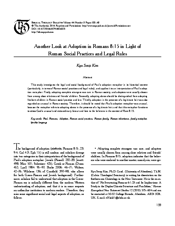 (PDF) "Another Look at Adoption in Romans 8:15 in Light of Roman Social ...