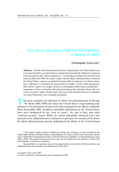 (PDF) Core labour standards under the Administration of George W. Bush