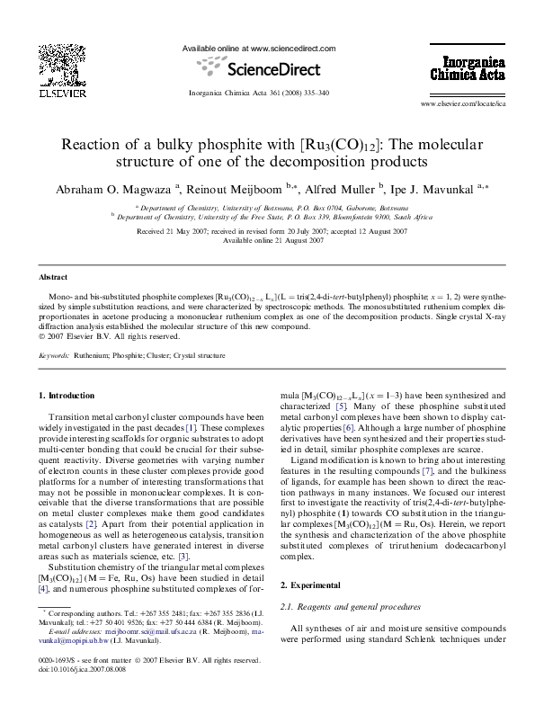 (PDF) Reaction of a bulky phosphite with [Ru3(CO)12]. The molecular ...