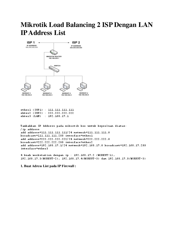(DOC) Mikrotik Load Balancing 2 ISP Dengan LAN IP Address List