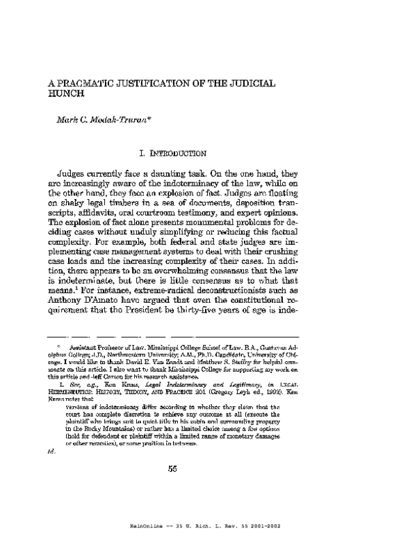 (PDF) A Pragmatic Justification of the Judicial Hunch