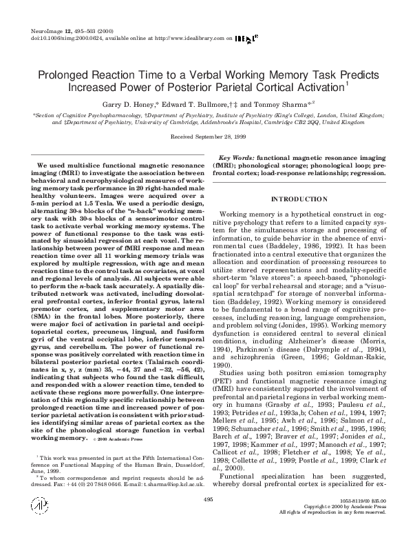 (PDF) Prolonged Reaction Time to a Verbal Working Memory Task Predicts Increased Power of ...