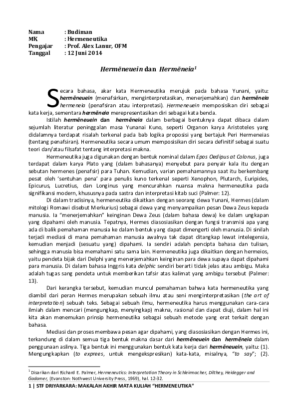 (DOC) Hermeneutika-Paper Akhir- Prof. Alex Lanur