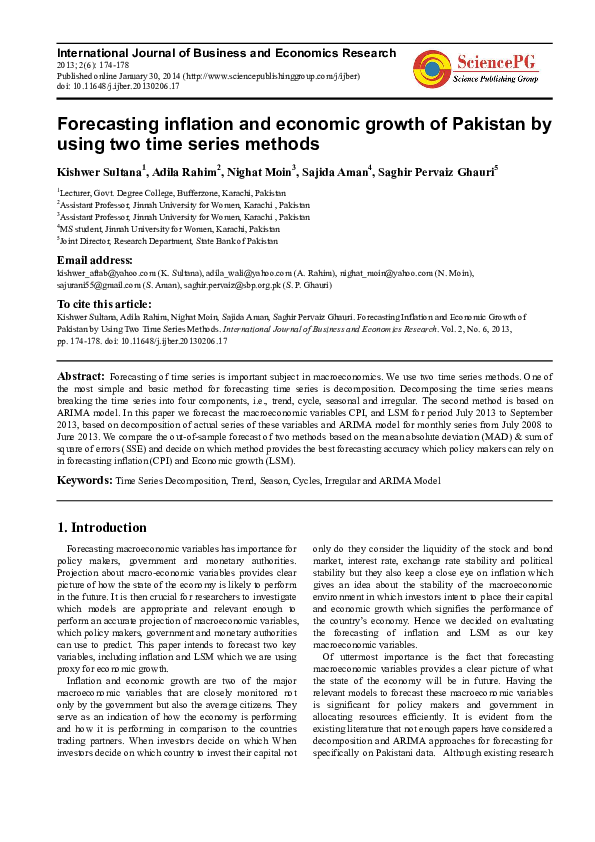 (PDF) Forecasting inflation and economic growth of Pakistan by using two time series methods