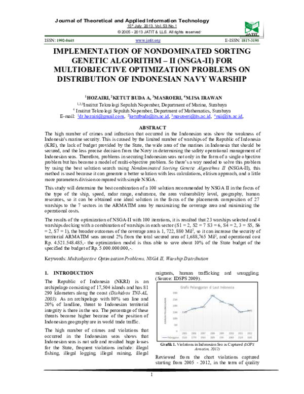 Pdf Implementation Of Nondominated Sorting Genetic Algorithm Ii Nsga Ii For Multiobjective
