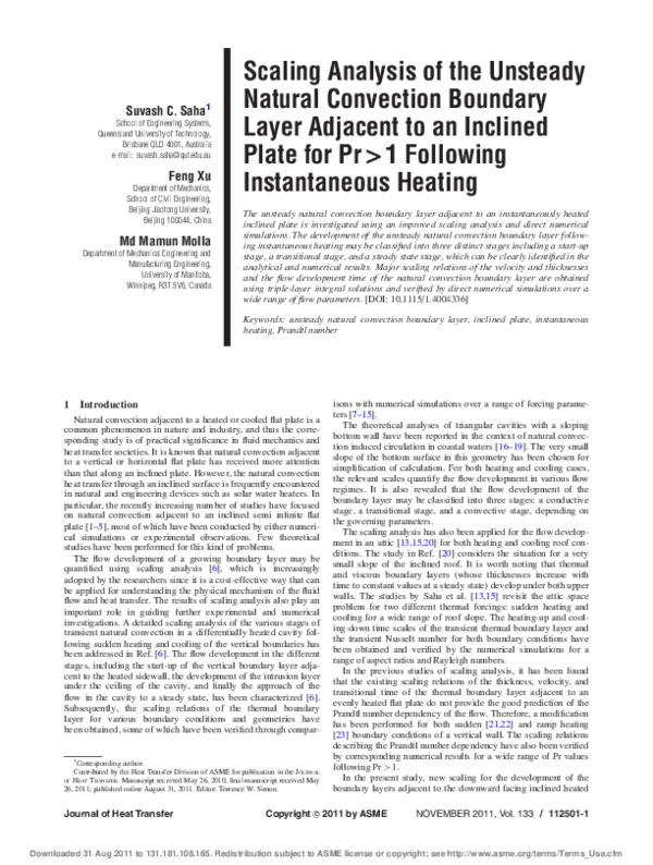 Pdf Scaling Analysis Of The Unsteady Natural Convection Boundary