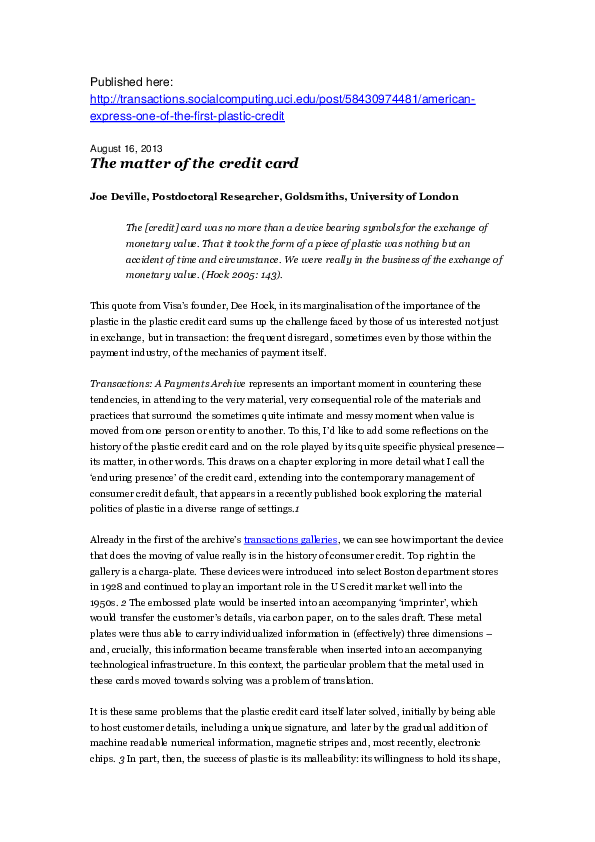 (DOC) The matter of the credit card